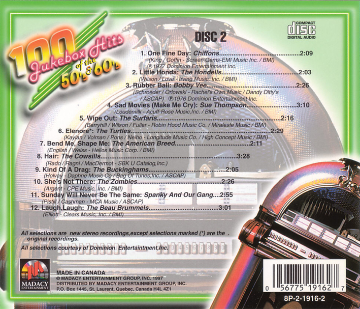 100 Jukebox Hits; 50s & 60s Disc2 : Back | CD Covers | Cover Century ...